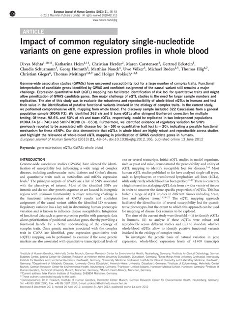 Pdf Impact Of Common Regulatory Single Nucleotide Variants On Gene Expression Profiles In