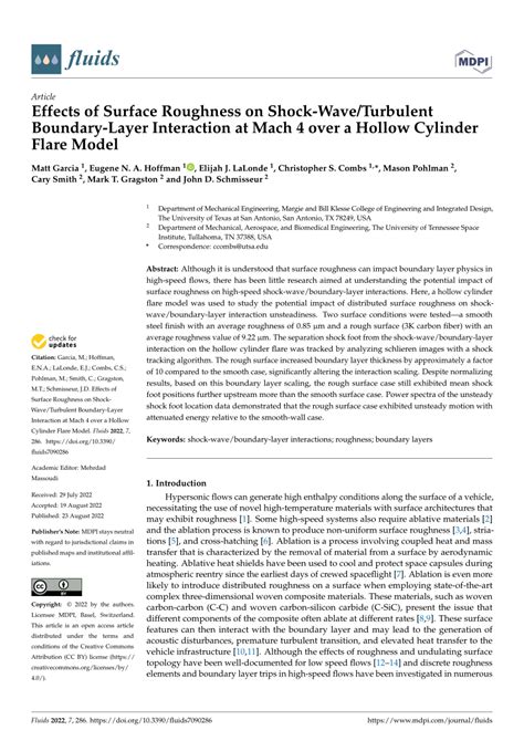 Pdf Effects Of Surface Roughness On Shock Wave Turbulent Boundary Layer Interaction At Mach 4