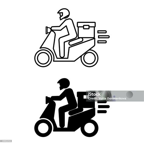 배달 아이콘 흑인과 백인 벡터 일러스트 스쿠터와 헬멧의 택배는 고객에게 소포를 운반합니다 택배 서비스 물류 개념 공급망에 대한 스톡 벡터 아트 및 기타 이미지 Istock