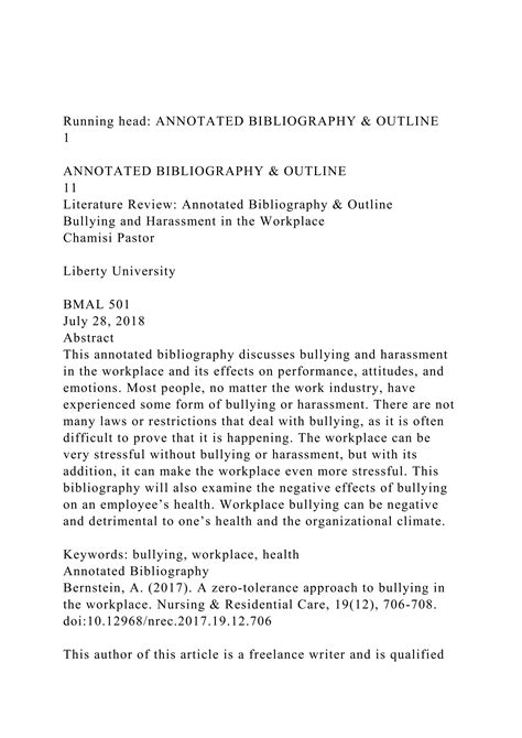 Running Head Annotated Bibliography And Outline1annotated B Docx