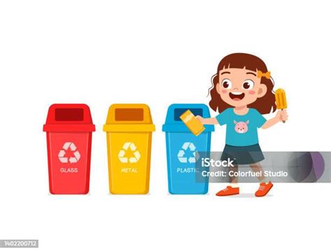 어린 아이는 쓰레기통을 재활용하기 위해 플라스틱 쓰레기를 던집니다 아이에 대한 스톡 벡터 아트 및 기타 이미지 아이 재활용 교육 Istock