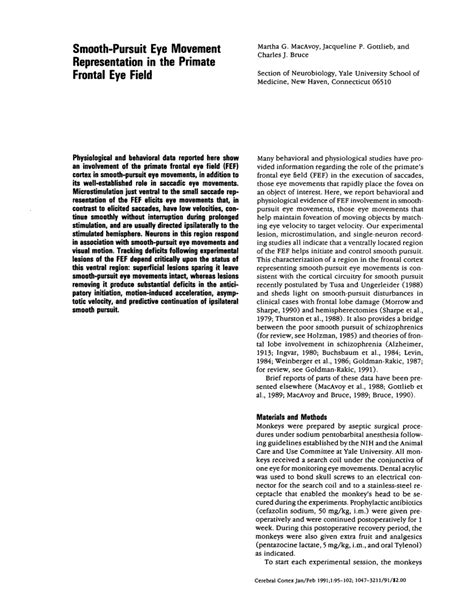 Pdf Smooth Pursuit Eye Movement Representation In The Primate Frontal Eye Field
