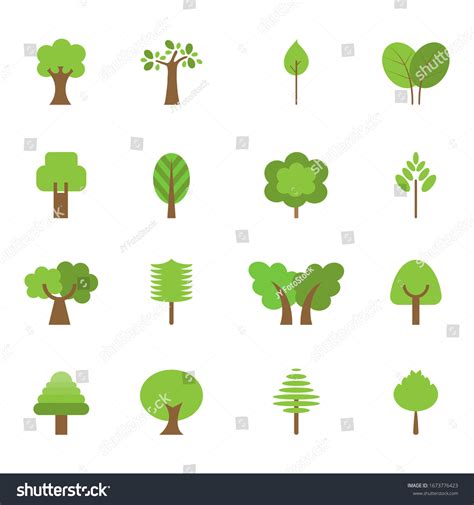 Flat Icon Tree Collection Isolated On Stock Vector Royalty Free Shutterstock