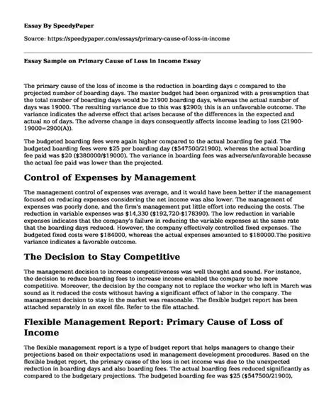 📗 Essay Sample On Primary Cause Of Loss In Income