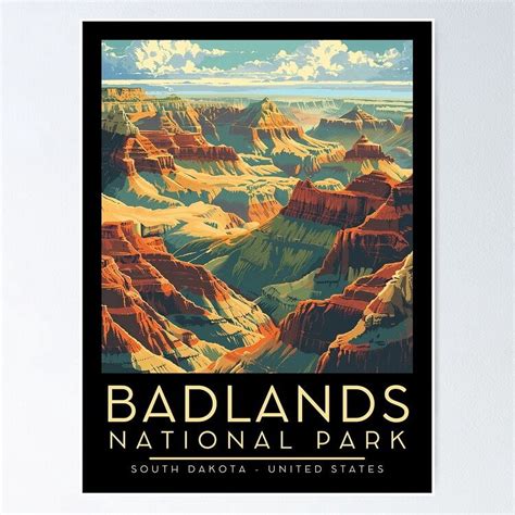 Badlands National Park South Dakota Vintage Travel Wall Art Unframed