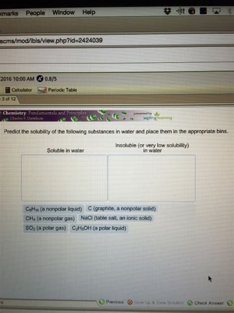 Solved Predict The Solubility Of The Following Substances In
