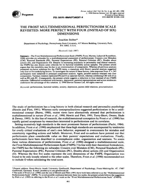 The Frost Multidimensional Perfectionism Pdf Perfectionism Psychology Factor Analysis