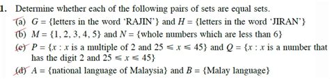 Solved Determine Whether Each Of The Following Pairs Of Sets Are Equal Sets A G Letters
