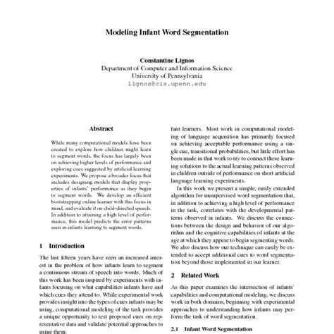 Modeling Infant Word Segmentation Acl Anthology