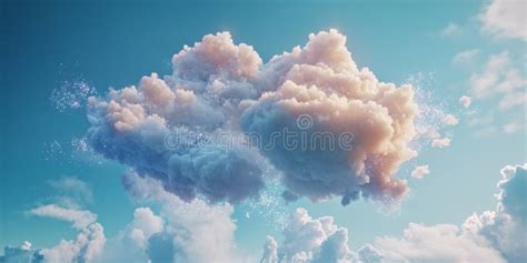 Surreal Floating Data Cloud Representation With Sparkling Effects In A Blue Sky Stock