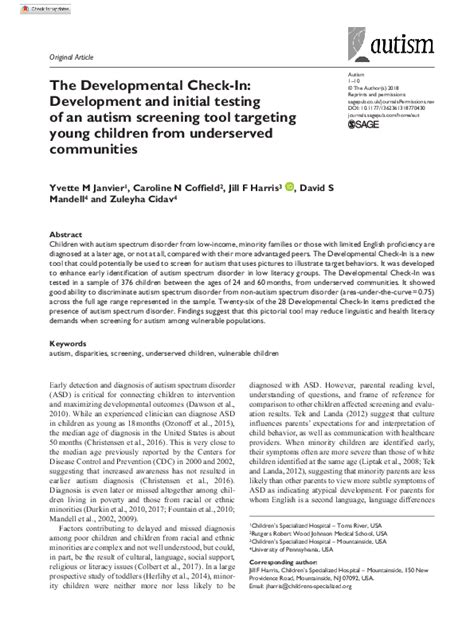 Pdf The Developmental Check In Development And Initial Testing Of An