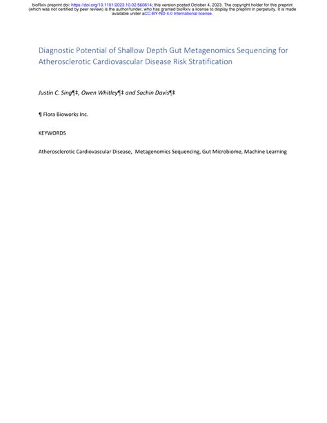 Pdf Diagnostic Potential Of Shallow Depth Gut Metagenomics Sequencing For Atherosclerotic