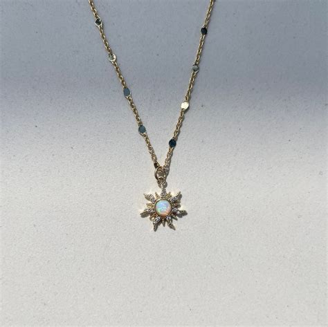 Sun Opal 18k Gold Plated Necklace White Opal Pendant On Gold Etsy