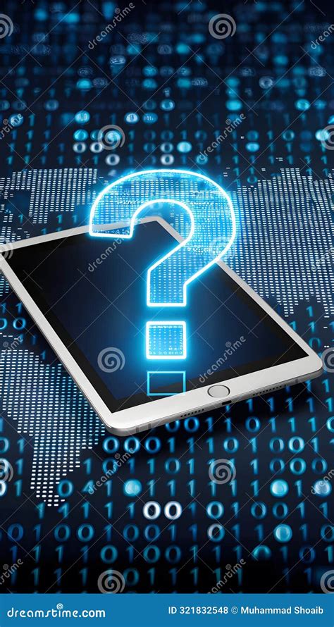 Digital Device With Glowing Question Mark On Screen Surrounded By