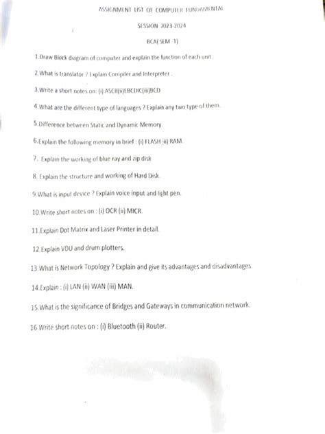 Assignment List Of Computer Fundamental Pdf