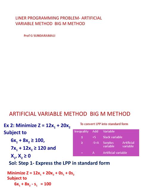 Liner Programming Problem Artificial Variable Method Big M Method Pdf Linear Programming