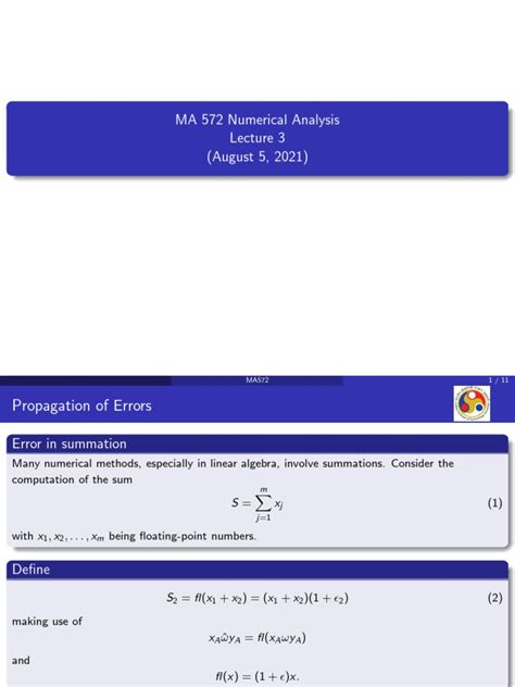 Numerical Analysis Of Error Propagation In Summations And The