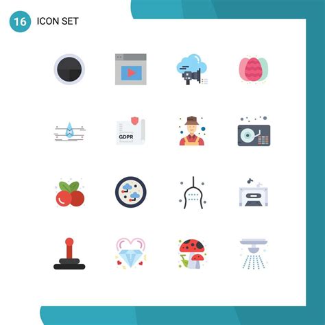 Mobile Interface Flat Color Set Of 16 Pictograms Of Monitoring Nature
