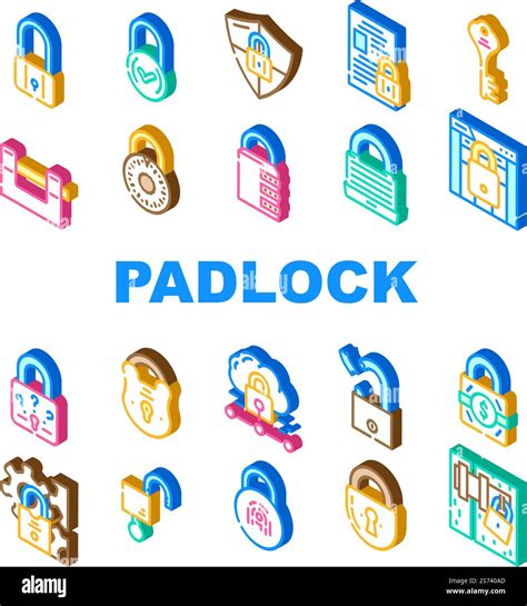 Padlock Lock Safe Password Icons Set Vector Privacy Secure Security Protection Internet