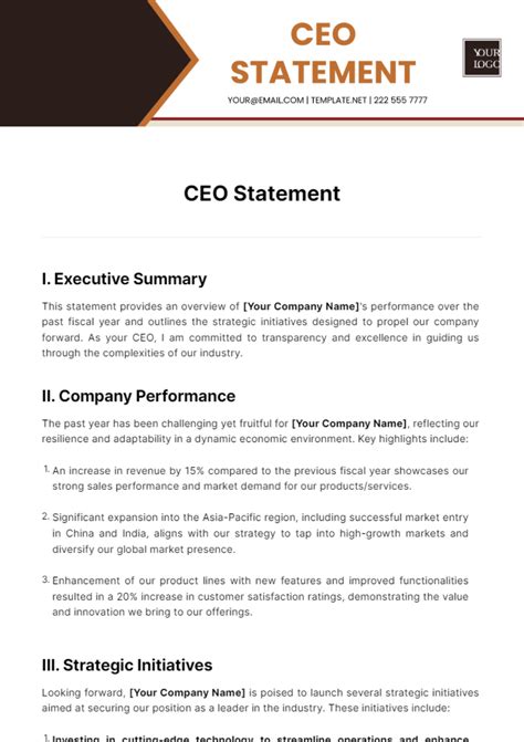 Free Ceo Statement Template To Edit Online