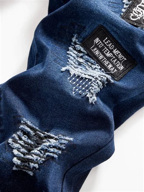 남성 할로윈 패치워크 청바지 캐주얼 스트릿 스타일 미디움 스트레치 데님 바지 Temu Republic Of Korea