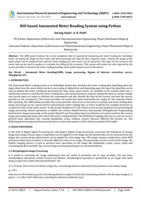 IRJET ROI Based Automated Meter Reading System Using Python PDF
