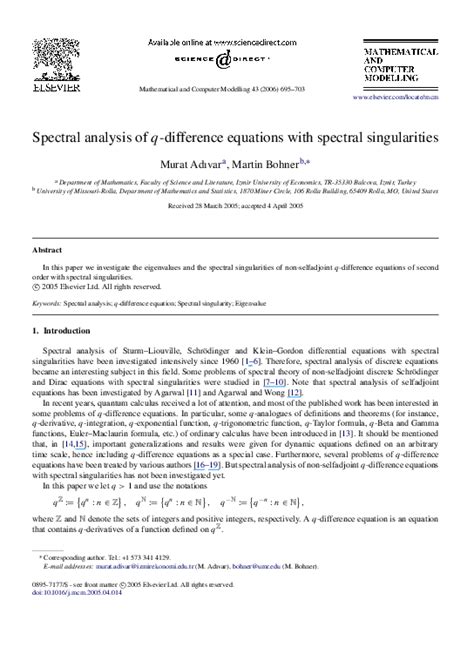 Pdf Spectral Analysis Of Q Difference Equations With Spectral Singularities