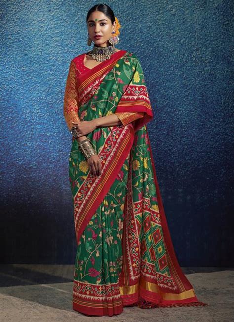 Buy Green Dola Silk Party Wear Patola Saree Online From Wholesale Salwar
