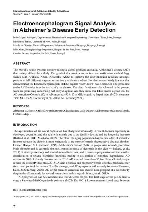 Pdf Electroencephalogram Signal Analysis In Alzheimers Disease Early Detection