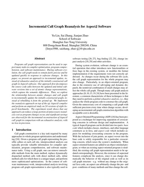 Pdf Incremental Call Graph Reanalysis For Aspectj Software
