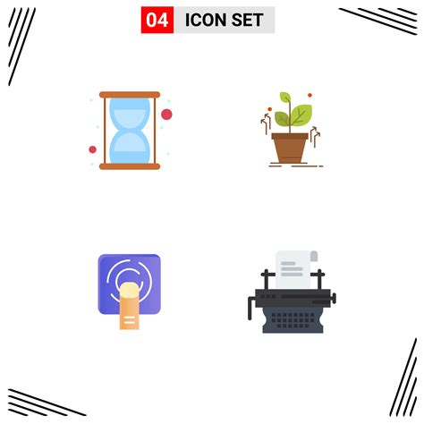 Pictogram Set Of 4 Simple Flat Icons Of Efficiency Finger Tuch Plant