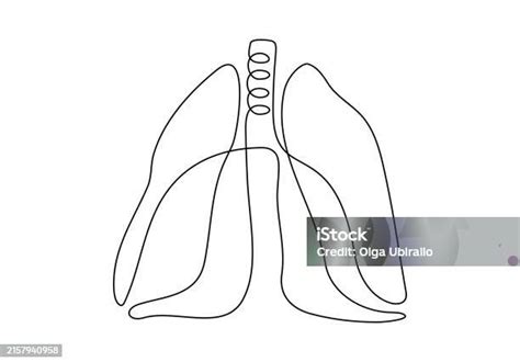인간의 폐를 하나의 연속적인 선화로 표현합니다 심플한 리니어 스타일의 내부 오르간 편집 가능한 뇌졸중의 천식 질환 및 폐렴에 대한 인식 개념 낙서 윤곽선 벡터 일러스트 레이