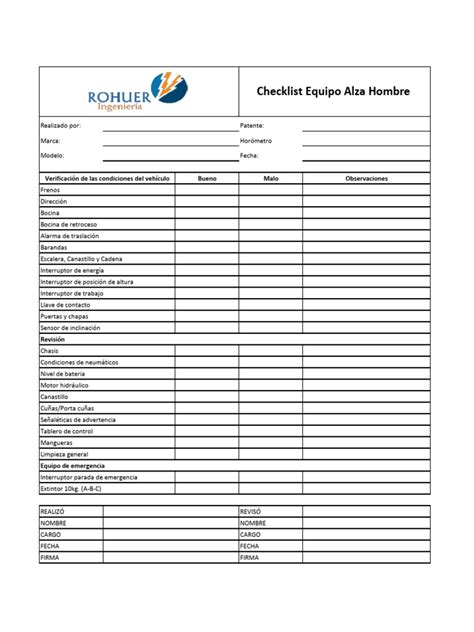 Check List Alza Hombre 010401 Pdf