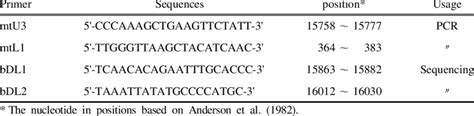 Primer Sequences And Positions Used For Mtdna D Loop Analysis