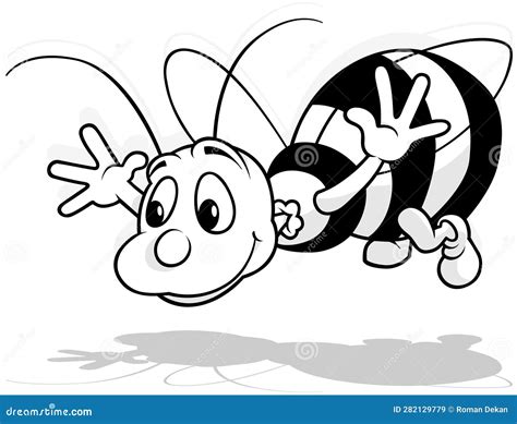 Drawing Of A Cute Bumblebee Flying Through The Air Stock Vector