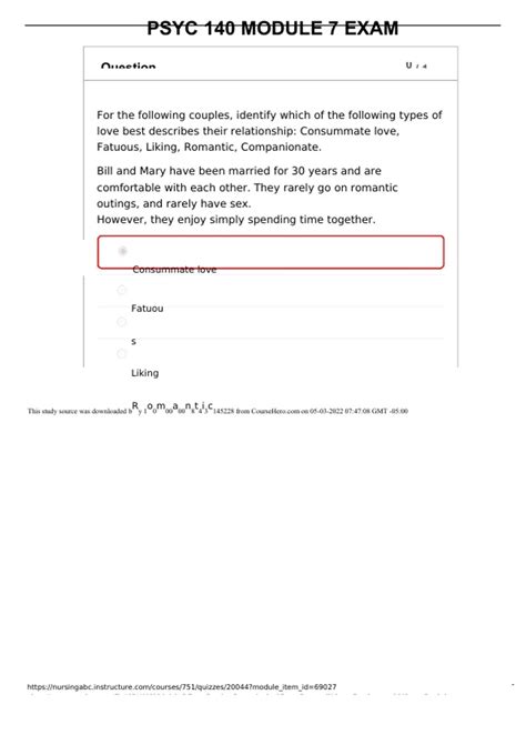 PORTAGE LEARNING PSYC 140 MODULE 7 EXAM PSYC 140 MODULE 7 PSYC140MODULE7 Stuvia US
