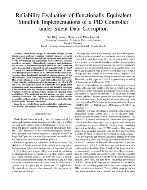 Pdf Reliability Evaluation Of Functionally Equivalent Simulink
