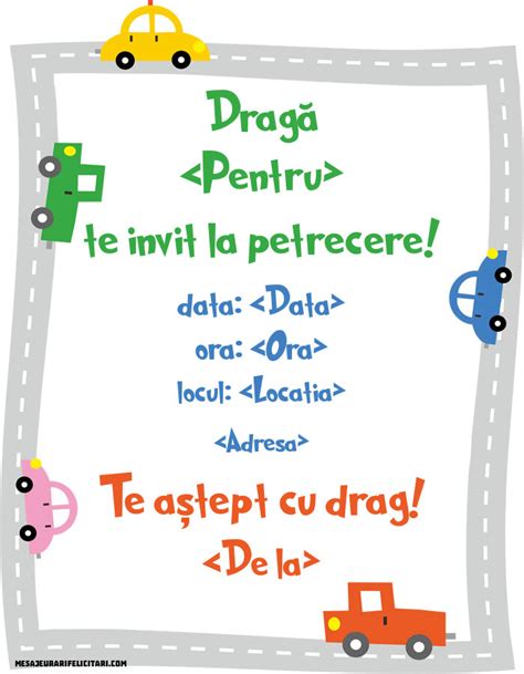 Te Invit La Petrecere Invitatie Cu Masinute Personalizare Invitatii La Zi De Na Tere Copii