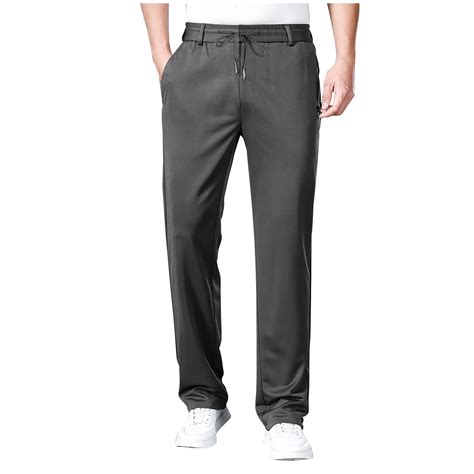 Wdfiry Mens Slacks Solid Color Elastic Waist Straight Leg Business