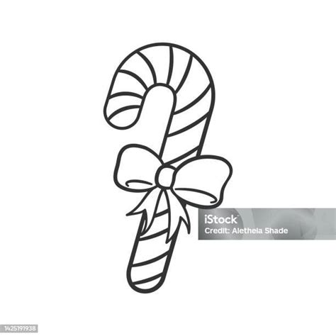 리본 개요 낙서 만화 일러스트레이션과 페퍼민트 사탕 지팡이 어린이를위한 겨울 크리스마스 테마 색칠 공부 책 페이지 활동 워크 시트 컬러링 북 페이지 일러스트레이션 기법에