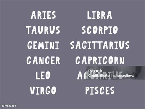 조디악 문자 벡터 기호 만화 점성술 텍스트 일러스트레이션 별자리 필기 아이콘 세트입니다 0명에 대한 스톡 벡터 아트 및 기타