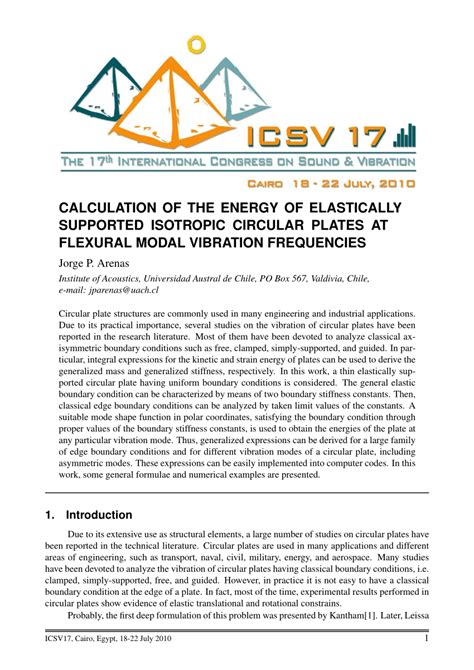 Pdf Calculation Of The Energy Of Elastically Supported Isotropic Circular Plates At Flexural