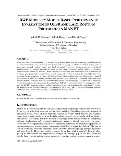 Pdf Rwp Mobility Model Based Performance Evaluation Of Olsr And Lar1 Routing Protocols In Manet