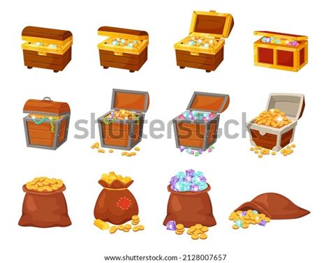 해적의 보물상자 금과 보석이 있는 가방 스톡 벡터로열티 프리 2128007657 Shutterstock