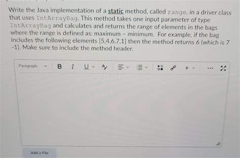 Solved Write The Java Implementation Of A Static Method