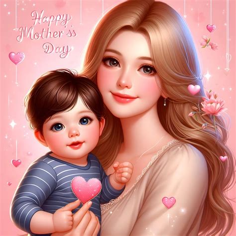 Feliz Poster De Evento Del Día De La Madre Con Madre E Hijo Mamá E Hija