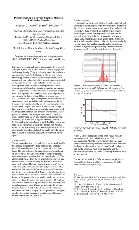 Pdf Parameterization Of A Physico Chemical Model For Lithium Ion Batteries