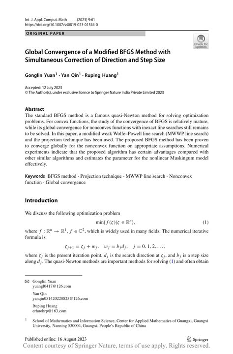 Global Convergence Of A Modified Bfgs Method With Simultaneous Correction Of Direction And Step Size