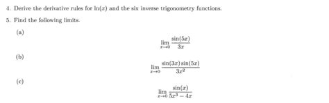 Solved Derive The Derivative Rules For Ln X And The Six Chegg Com