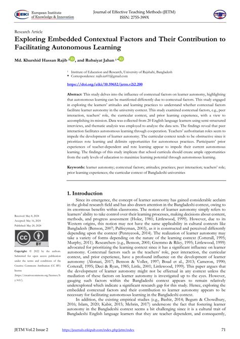 Pdf Exploring Embedded Contextual Factors And Their Contribution To Facilitating Autonomous